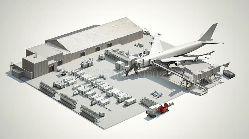 Aerial View of an Airport Cargo Facility with an Aircraft Loading and ...