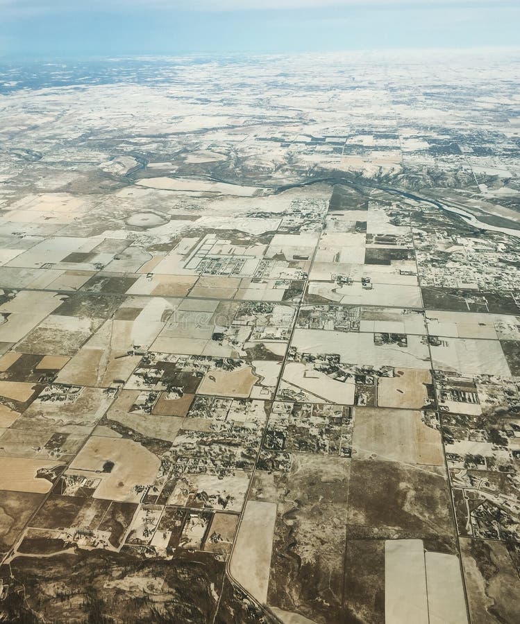 Aerial View of Alberta Prairies Snow Covered Fields in Winter Stock ...