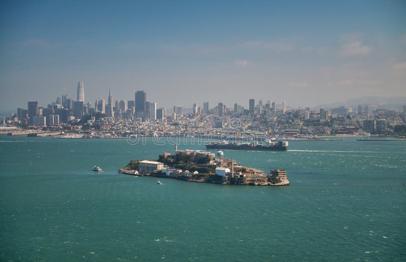 Aerial View of Alcatraz Island and San Francisco Skyline Stock Image ...
