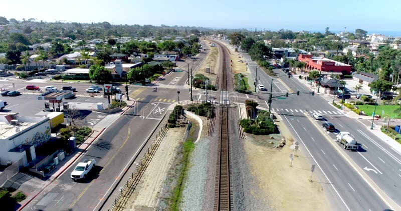 Aerial View Along Train Tracks As Train Travels Below. Stock Footage ...