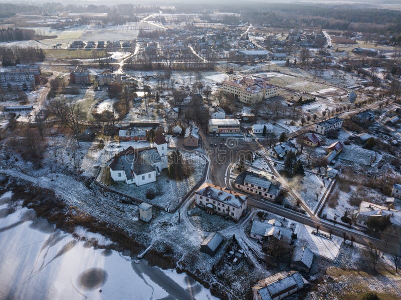 Aerial View of Alsunga Village in Winter, Latvia Stock Image - Image of ...