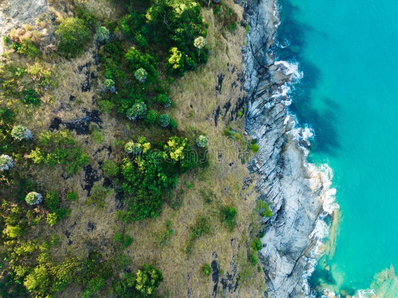 Aerial View of Amazing Seashore with Mountain Range Top View Shot Stock ...