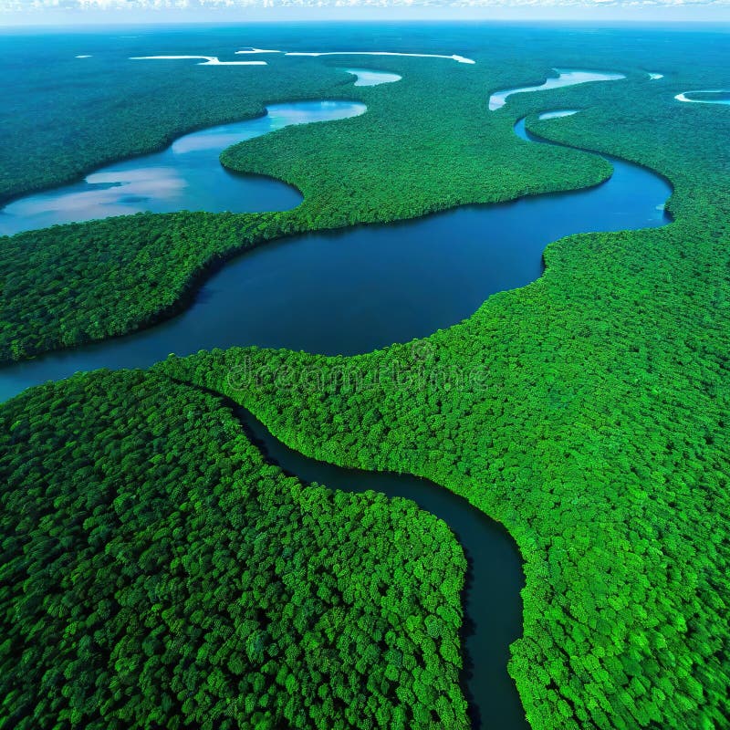 Aerial view of the Amazon stock illustration. Illustration of creative ...
