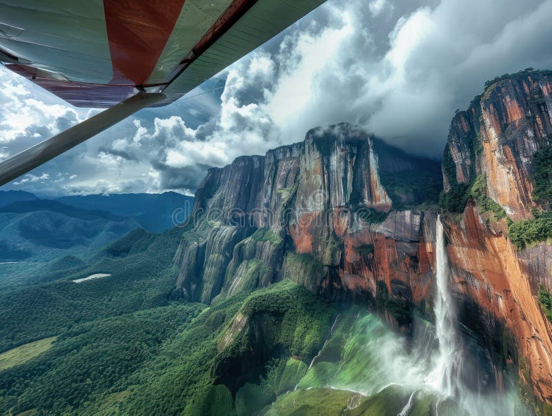 Aerial View of Amazon Rainforest with Dense Green Foliage and Waterfall ...
