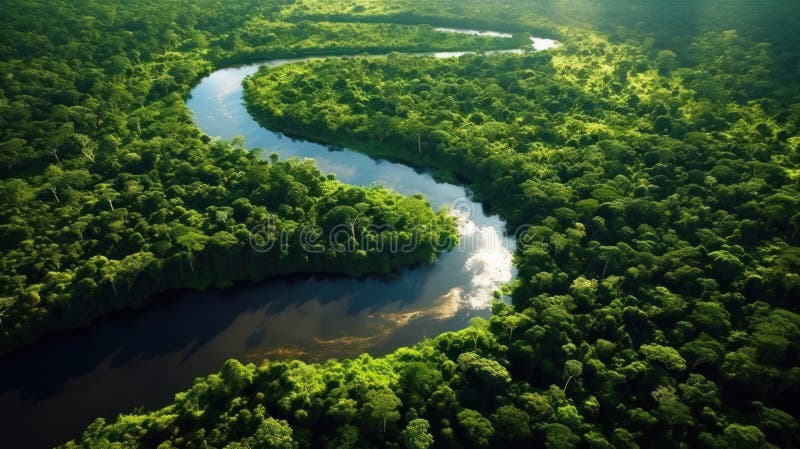 Aerial View of the Amazon Rainforest. Generative AI Stock Illustration ...