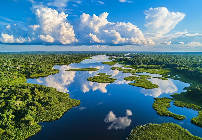 Aerial View of Amazon River, Lush Rainforest, High Quality Image Stock ...