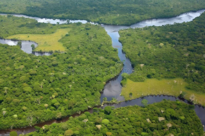 Aerial View of the Amazonas, with Clear View of Tributaries and ...