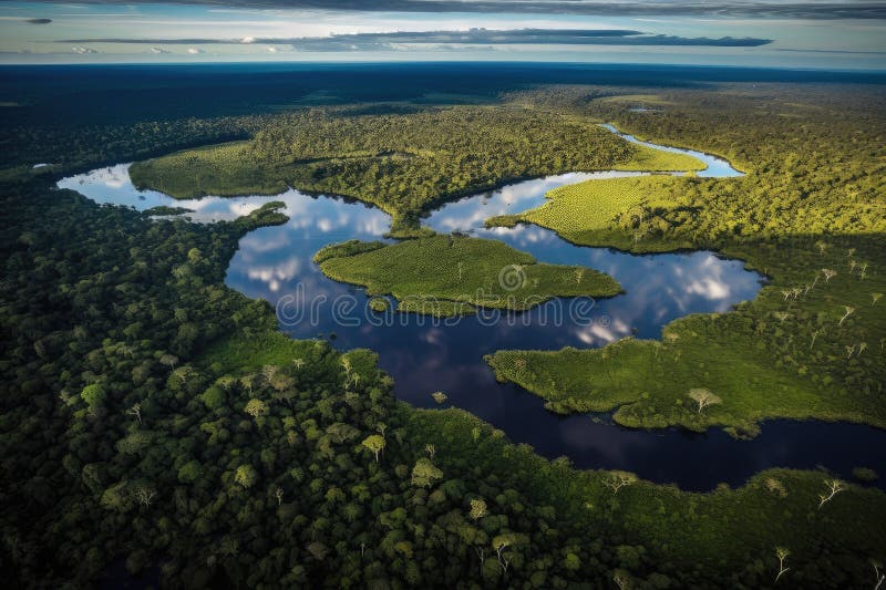 Aerial View of the Amazonas with Rainforest and Rivers, Plants and ...