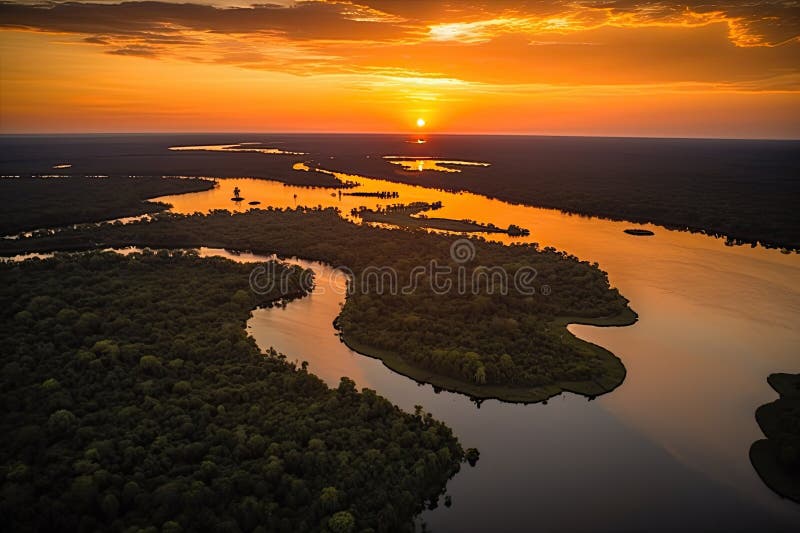 Aerial View of Lush Jungle, with Waterfalls and Wildlife Visible Stock ...