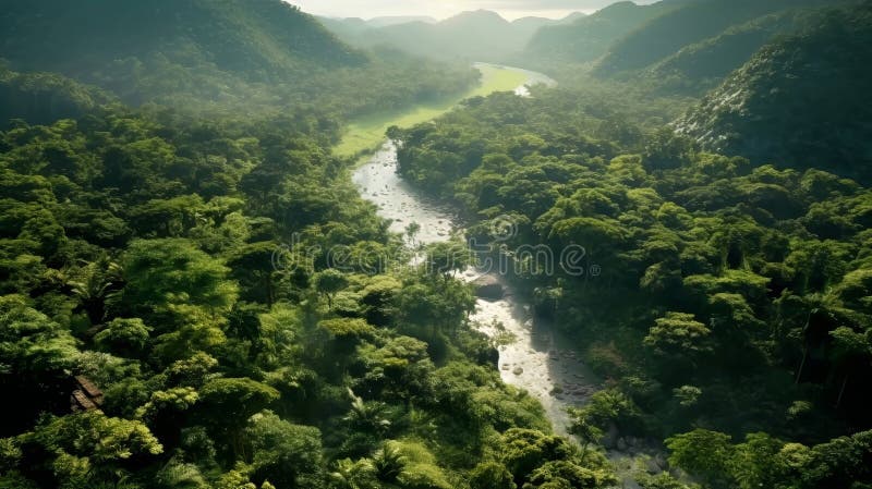 Aerial View of the Amazons Jungle Landscape. Generative AI. Stock ...