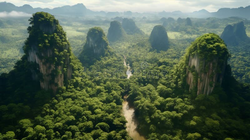 Aerial View of the Amazons Jungle Landscape. Generative AI. Stock Photo ...