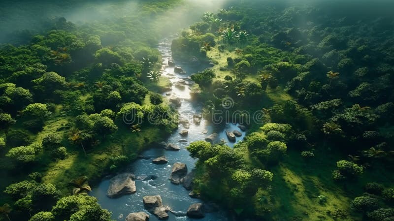 Aerial View of the Amazons Jungle Landscape. Generative AI. Stock ...