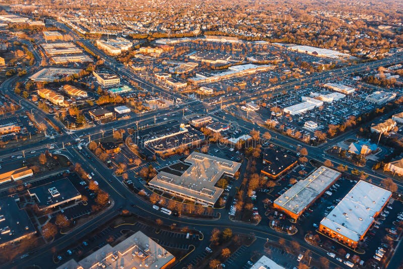 Aerial View of American Town Stock Image - Image of sunset, center ...
