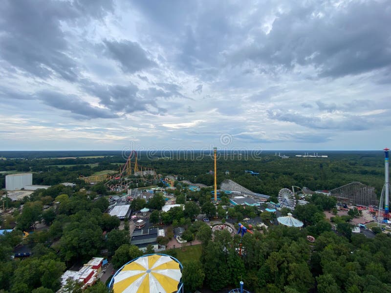 Aerial View of an Amusement Park Surrounded by Trees Stock Image ...