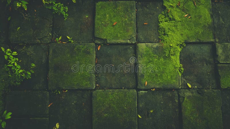 Aerial View of Ancient Moss-covered Brick Floor Pattern for Natural ...