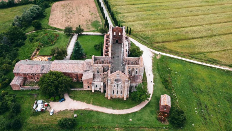 Ancient Roofless Abbey Aerial View Stock Video - Video of land, tuscany ...