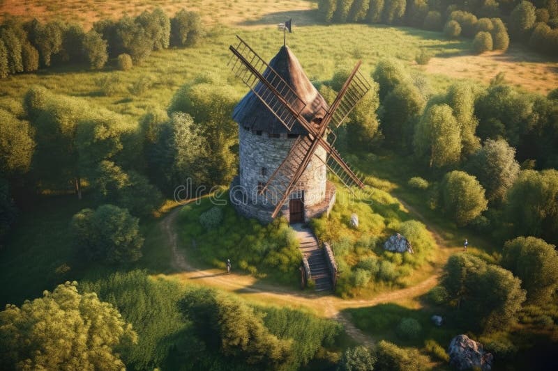 Aerial View of Ancient Windmill in Picturesque Countryside Stock ...