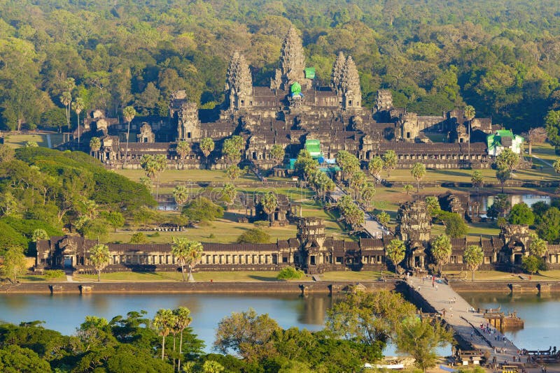 Aerial view of Angkor Wat stock photo. Image of building - 26214668