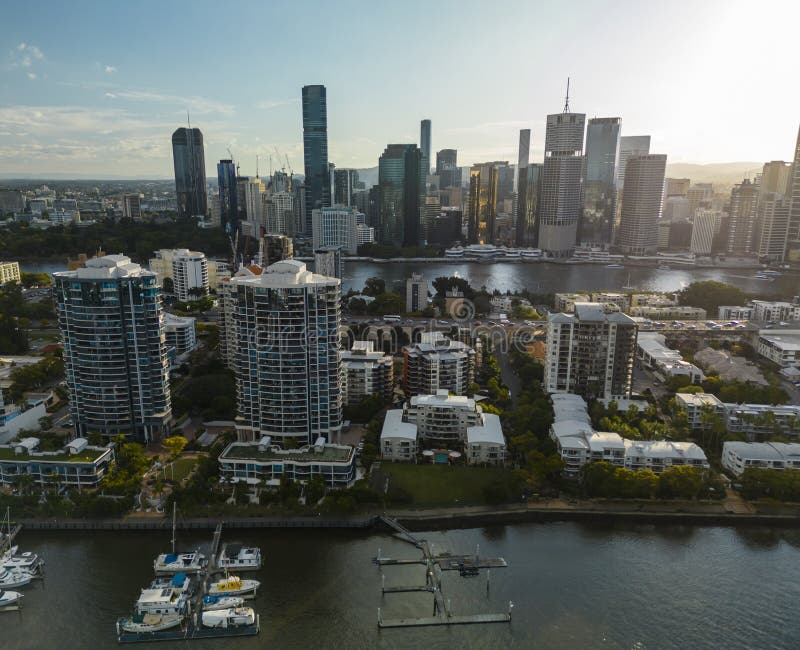 Aerial View of Apartment Building and Brisbane CBD Stock Photo - Image ...