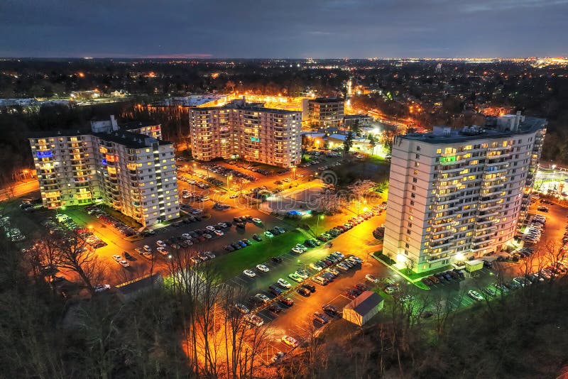 Aerial View of an Apartment Complex at Night Stock Photo - Image of ...