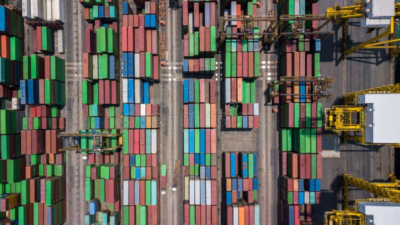Stack of Freight Containers at Industrial Warehouse Stock Photo - Image ...