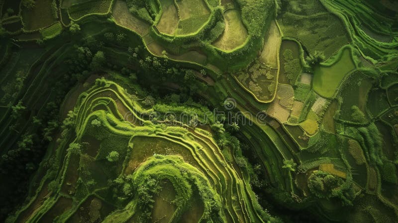 Aerial View of an Asian Ricefield Terraces, Top View Stock Image ...
