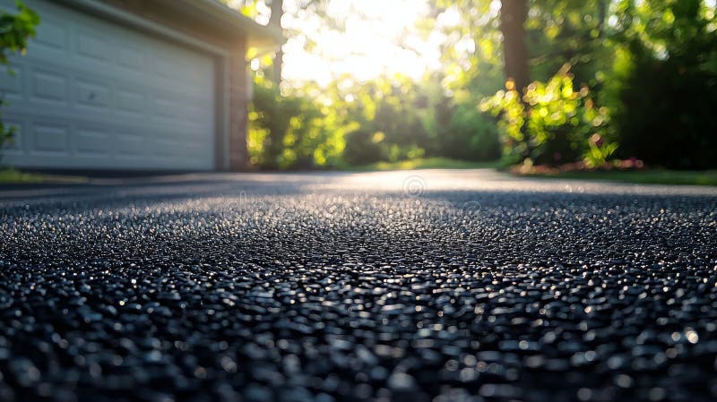 This is an Aerial View of an Asphalt Driveway in Front of a House with ...