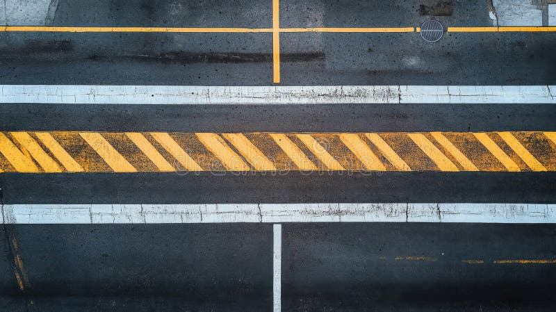 Aerial View of Asphalt Road with Yellow and White Stripes Stock ...