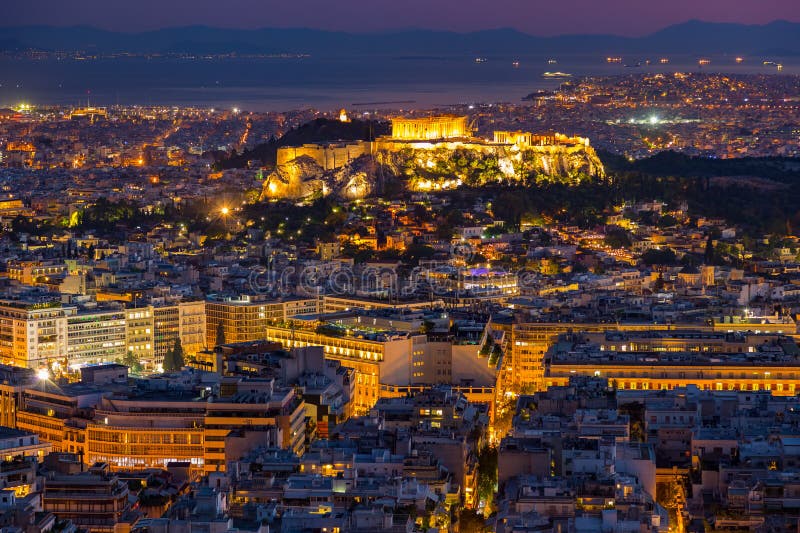 Aerial View on Athens, Greece at Sunset Editorial Stock Photo - Image ...