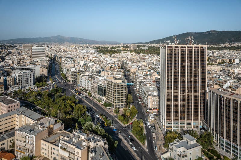 Aerial View of Athens Tower, Complex of Two Buildings Situated in ...