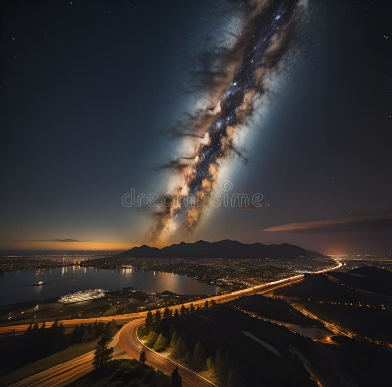 Aerial View of Aurora Borealis at Night in Vancouver, Canada. Stock ...