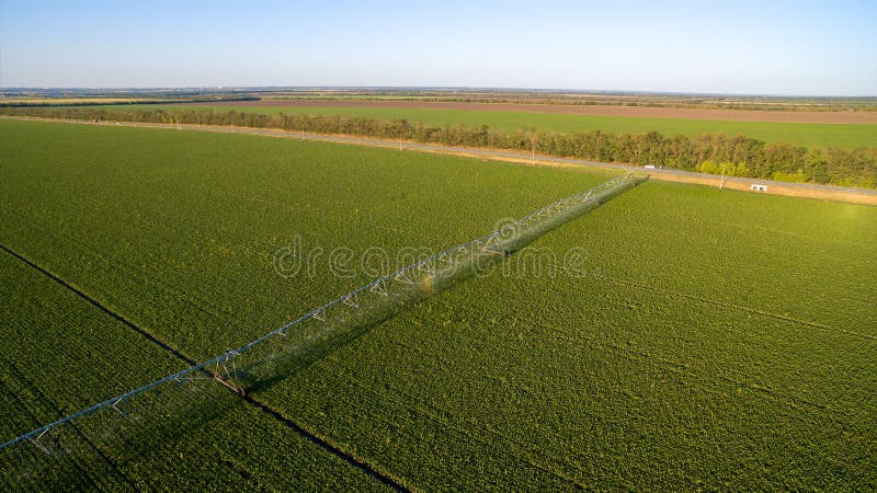 Aerial View of Automatic Irrigation System in the Field Stock Image ...