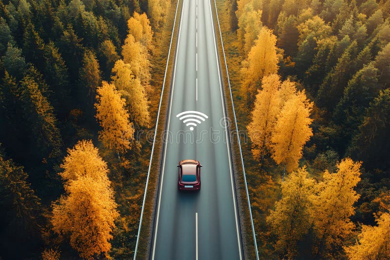 An Aerial View of an Autonomous Mobile Vehicle on a Highway Stock Photo ...