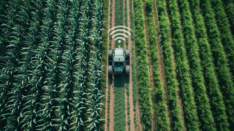 Aerial View of Autonomous Tractor Using Smart Technology To Plow a ...
