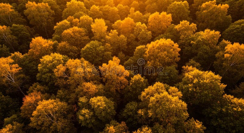 Aerial View of Autumn Forest with Golden Canopy Stock Illustration ...