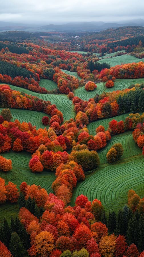 Aerial View of Autumn Forest with Green Rolling Hills Stock ...