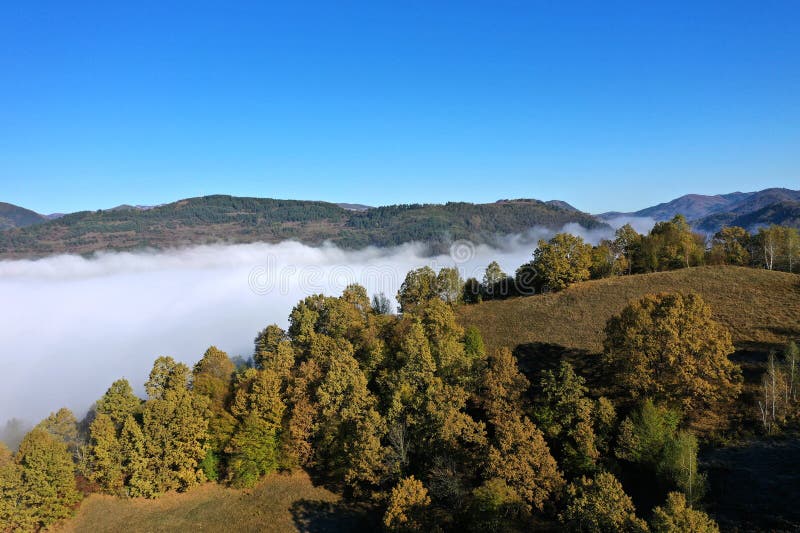 Aerial View of Autumn Morning Mist and Clouds in the Valley Stock Photo ...