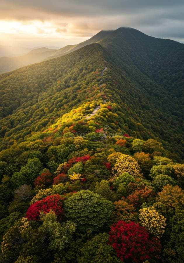 Aerial View of Autumn Mountain Ridge with Winding Road Stock ...