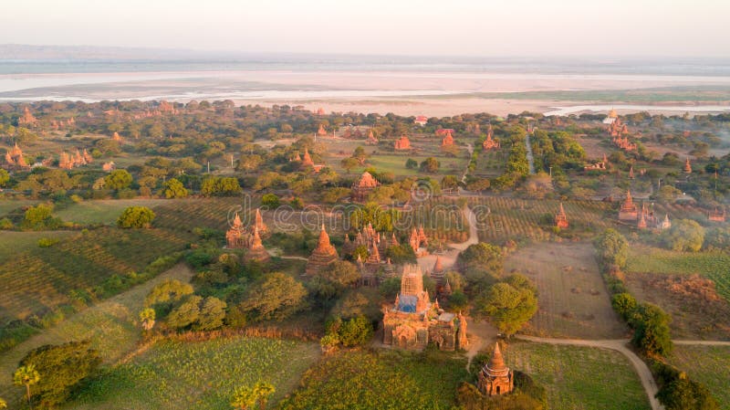 Aerial View of Bagan Plain in Myanmar Stock Photo - Image of ruins ...