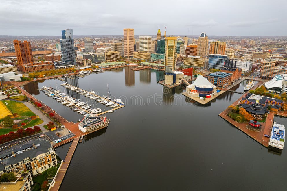 Aerial View of Baltimore Inner Harbor and Downtown Baltimore in the US ...