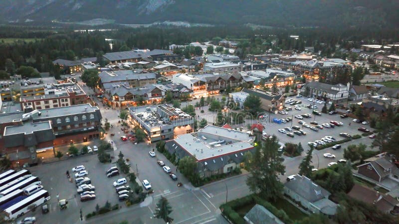 Aerial View of Banff Town at Night, Alberta Stock Image - Image of ...