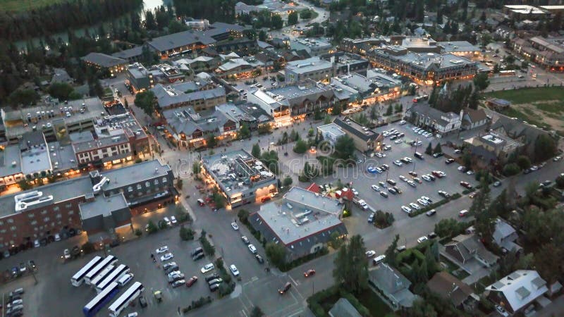 Aerial View of Banff Town at Night, Alberta Stock Image - Image of ...