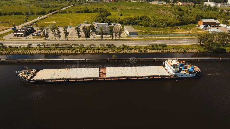 Aerial View:Barge on the River. Editorial Stock Image - Image of ...