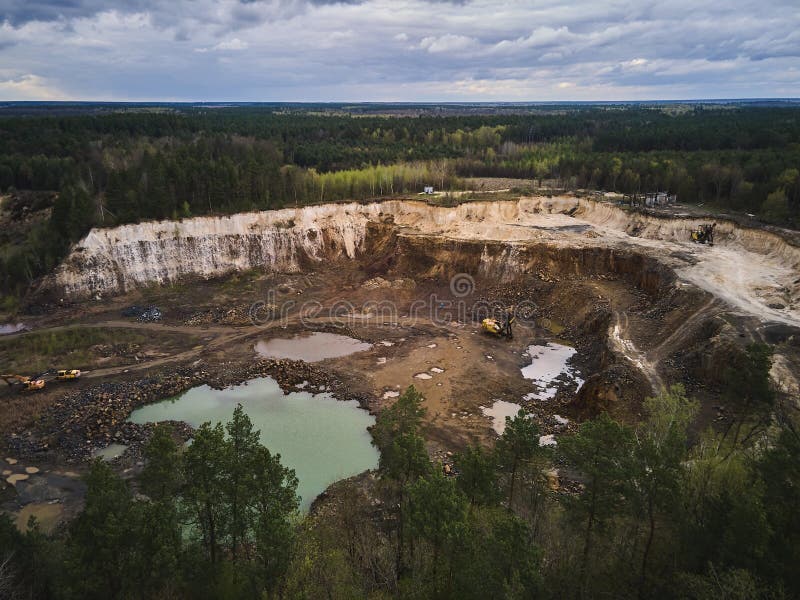 Aerial View Basalt Quarry of Open Pit with Bulldozer and Car Stock ... Aerial View Basalt Quarry of Open Pit with Bulldozer and Car Stock ...