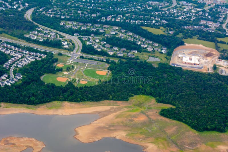 Aerial View of Baseball Fields Taken from Flying Airplane Stock Image ...