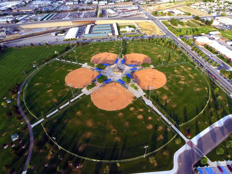 Aerial View of 5 Baseball Fields Stock Image - Image of fields, summer ...