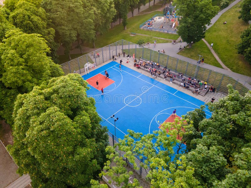 Aerial View of Basketball Court Outdoors Stock Image - Image of hoop ...