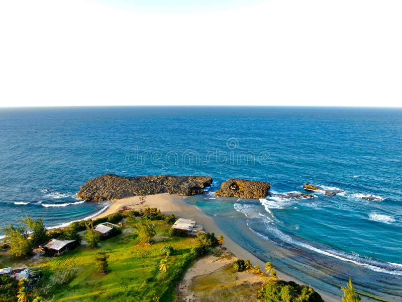 Aerial View of a Beach with Big Rocks and Waves Stock Image - Image of ...