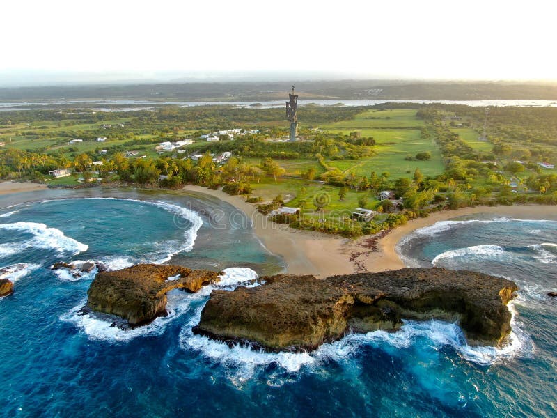 Aerial View of a Beach with Big Rocks and Waves Stock Photo - Image of ...