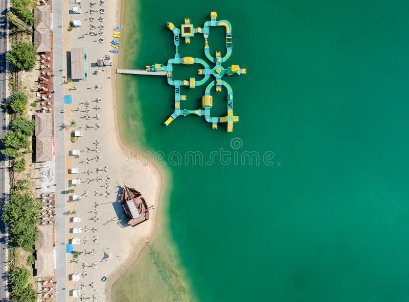 Aerial View of a Beach and Green Water Stock Image - Image of swimming ...